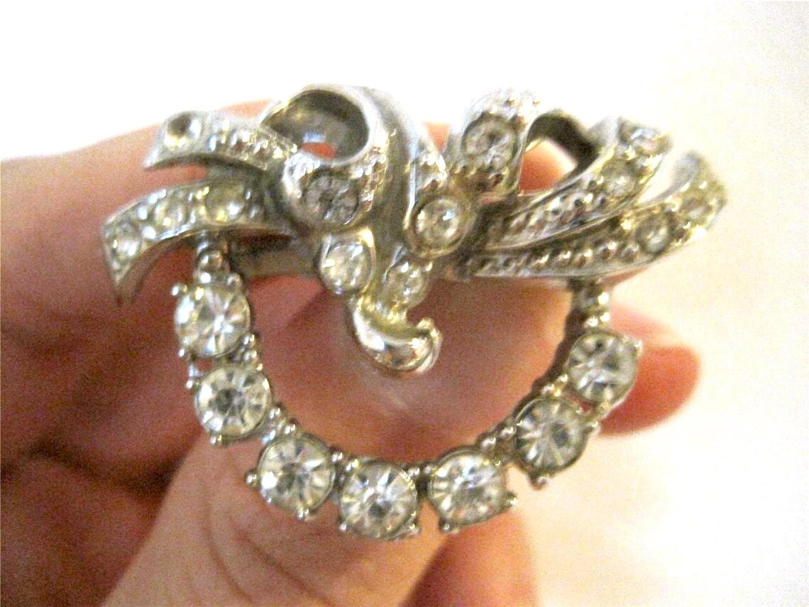Vintage Signed CORO Brooch Pin Silver Tone Clear Rhinestones - Etsy