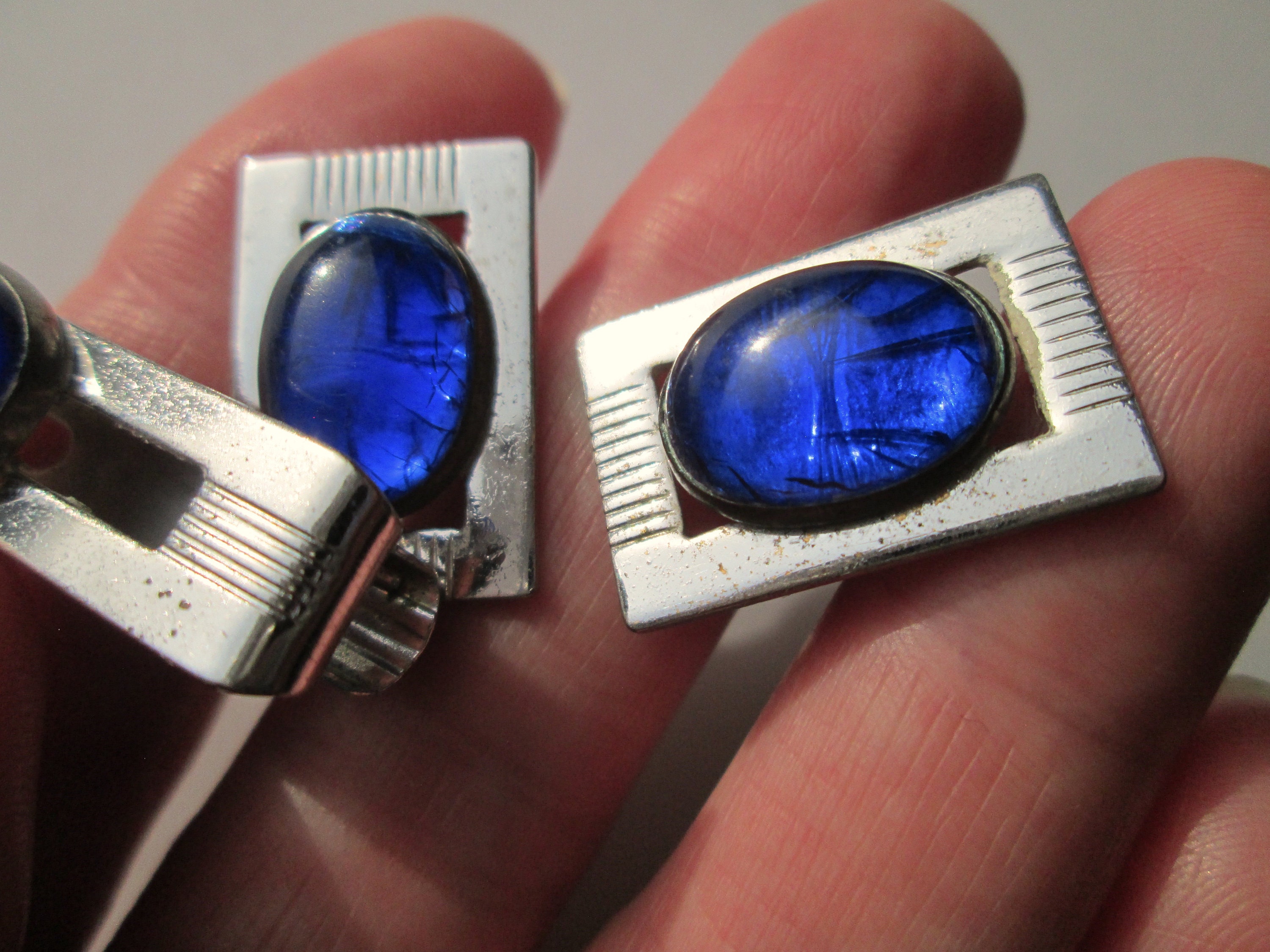 Vintage Cufflinks Cuff Link Links Tie Bar Set Signed ANSON Bezel Oval ...