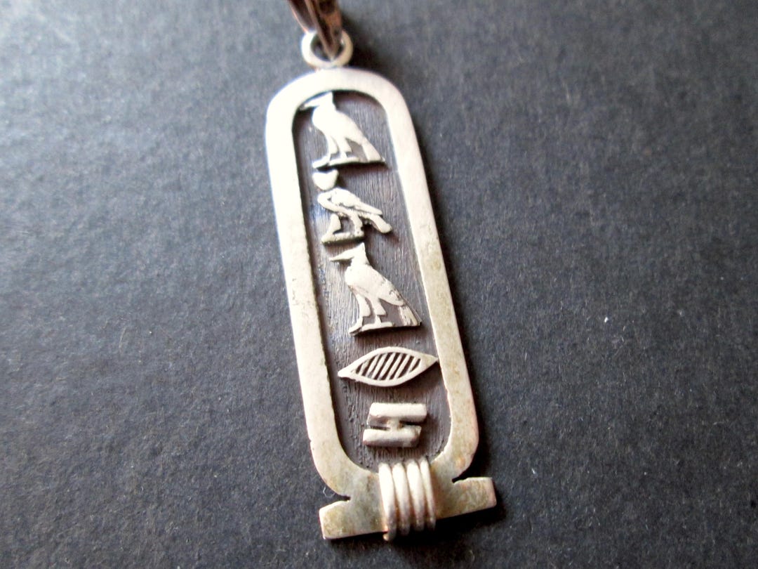 Wonderful Vintage Egyptian Hierogyphics Cartouche Pendant Sterling ...