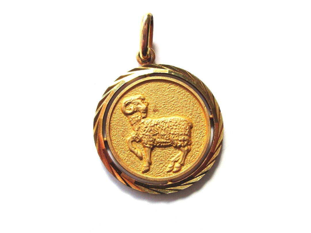 Vintage Medallion Pendant Aries Zodiac Sign Symbol Ram Astrology Marked ...
