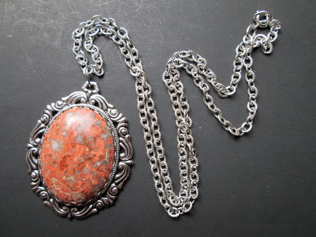 Vintage Silver Tone Chain Heavy Pendant Necklace Chunky Statement Large ...