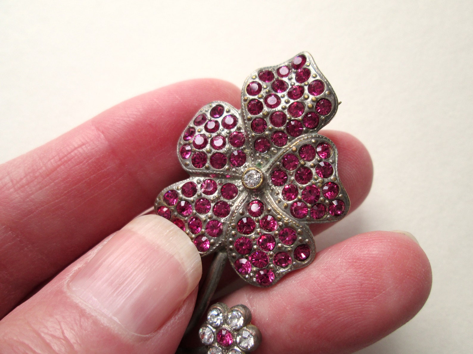 Stunning Vintage Pot Metal Brooch with Hot Pink & Clear Pave | Etsy