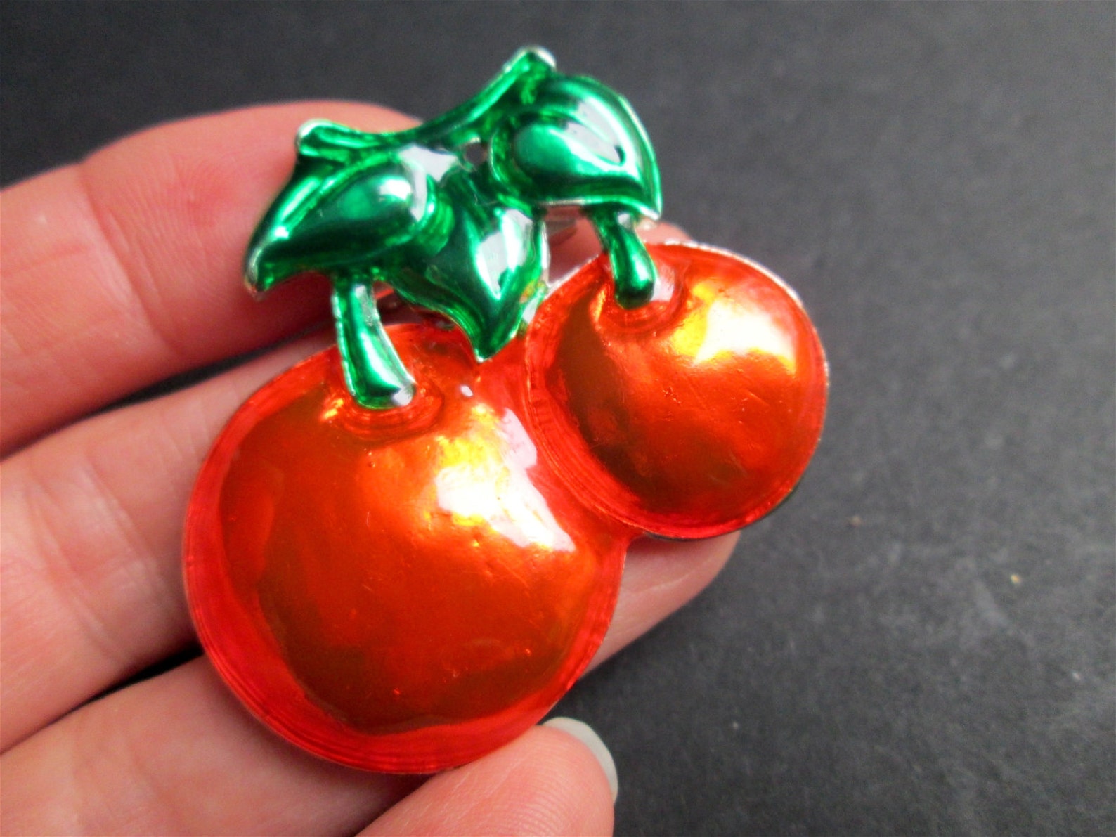 Vintage Figural Cherries Brooch Translucent Sheer Red & Green - Etsy