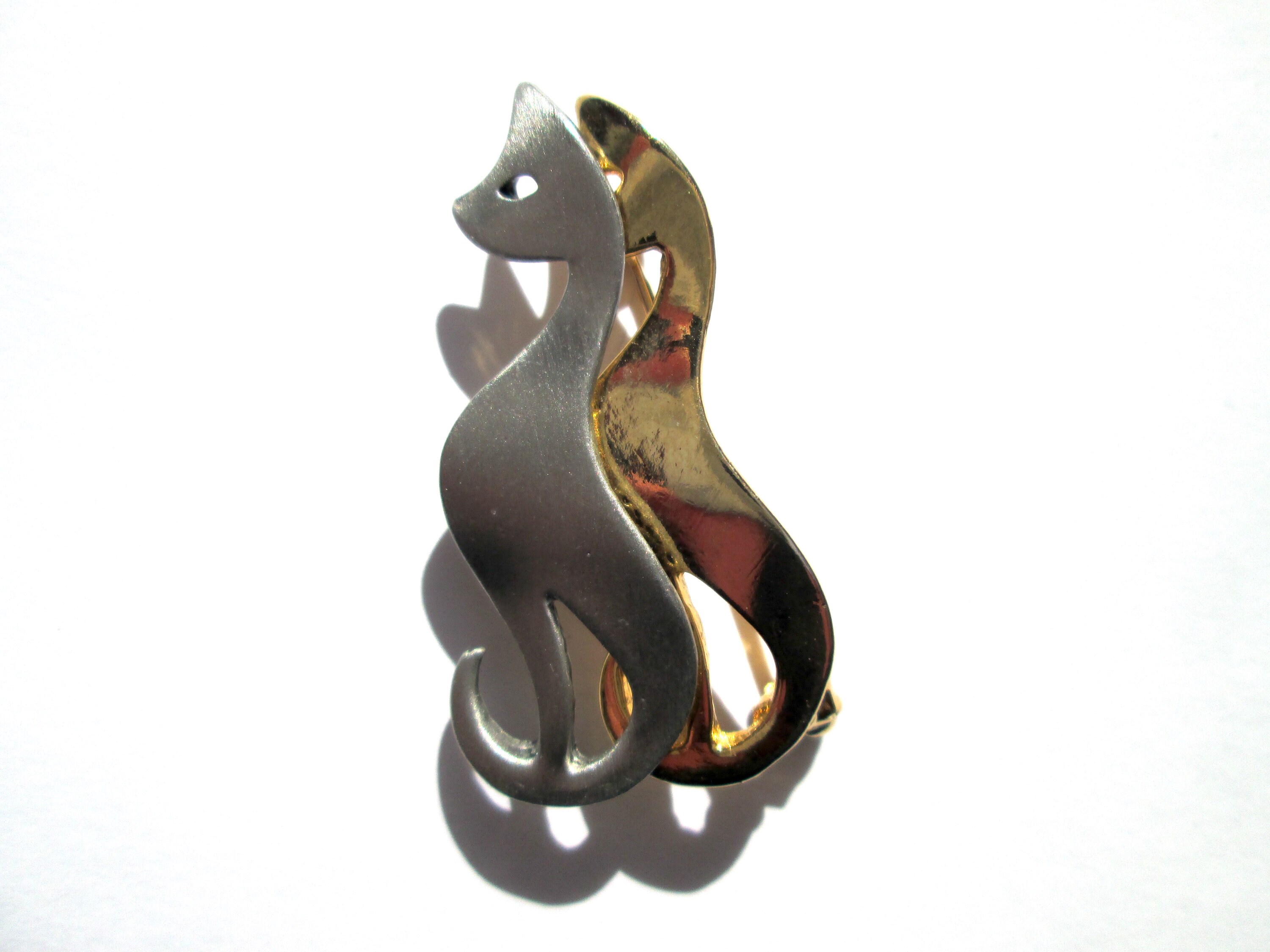 Vintage Two Cats Cat Brooch Pin Cutout Brushed Matte Silver & - Etsy