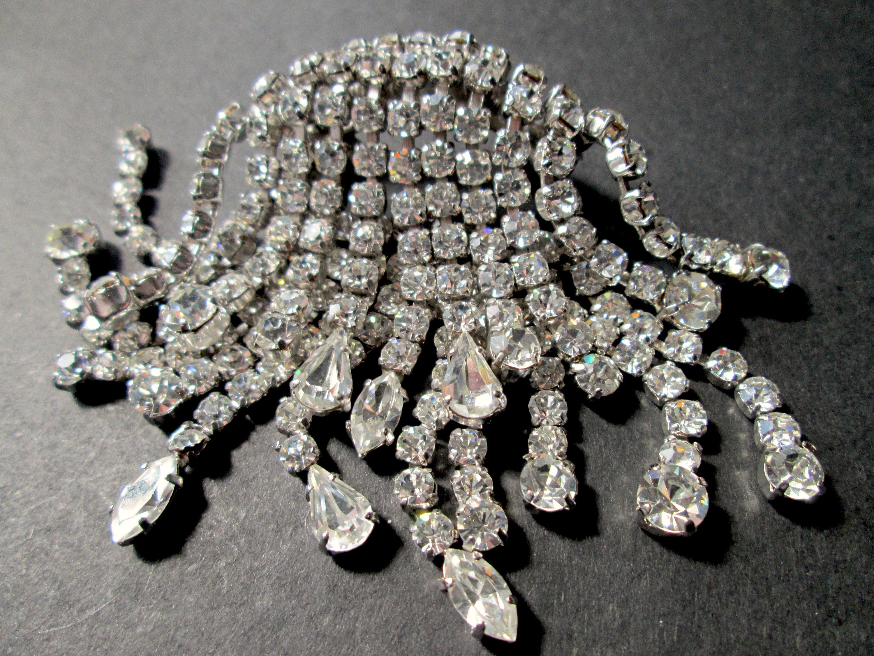 Exquisite Sparkly Vintage Two Row Brooch Pin Waterfall Clear | Etsy