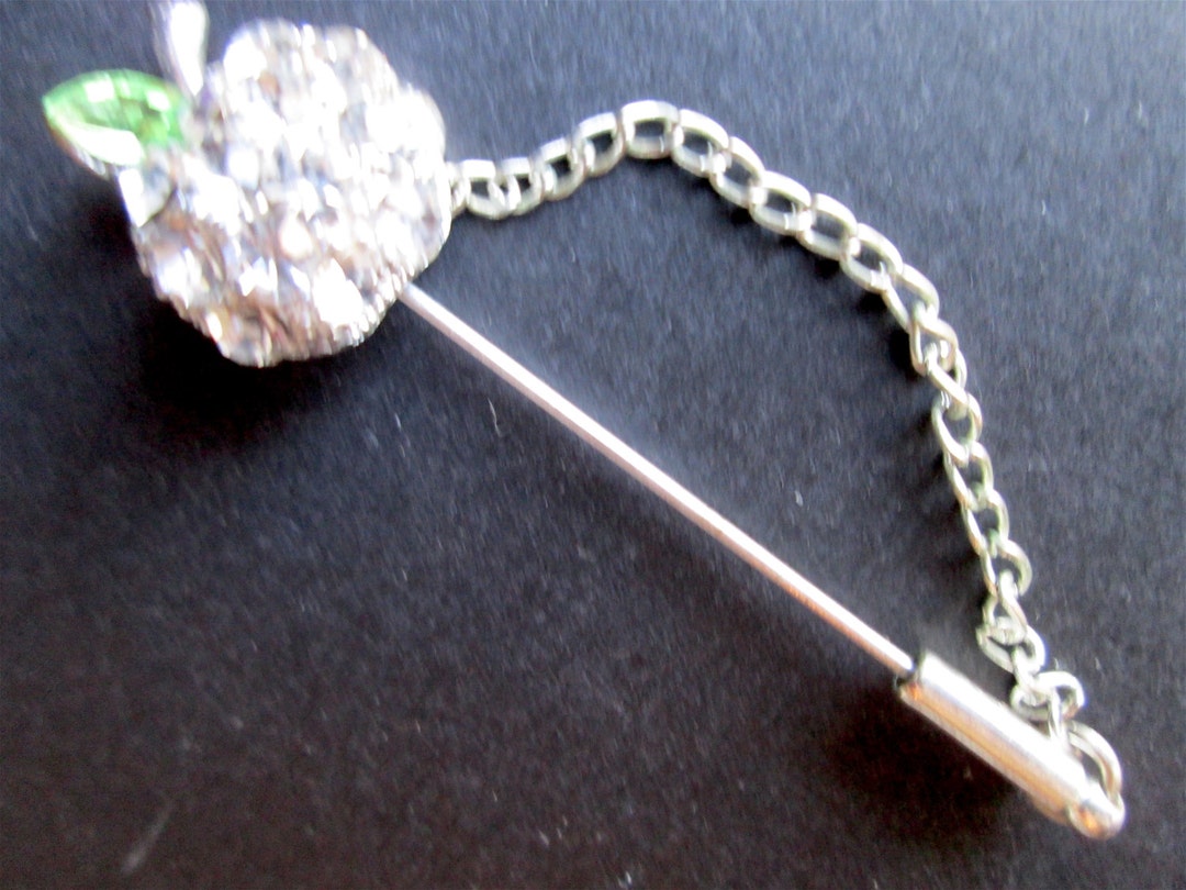 Vintage Hat Stick Pin Hatpin Figural Apple Fruit Peridot Green & Clear ...