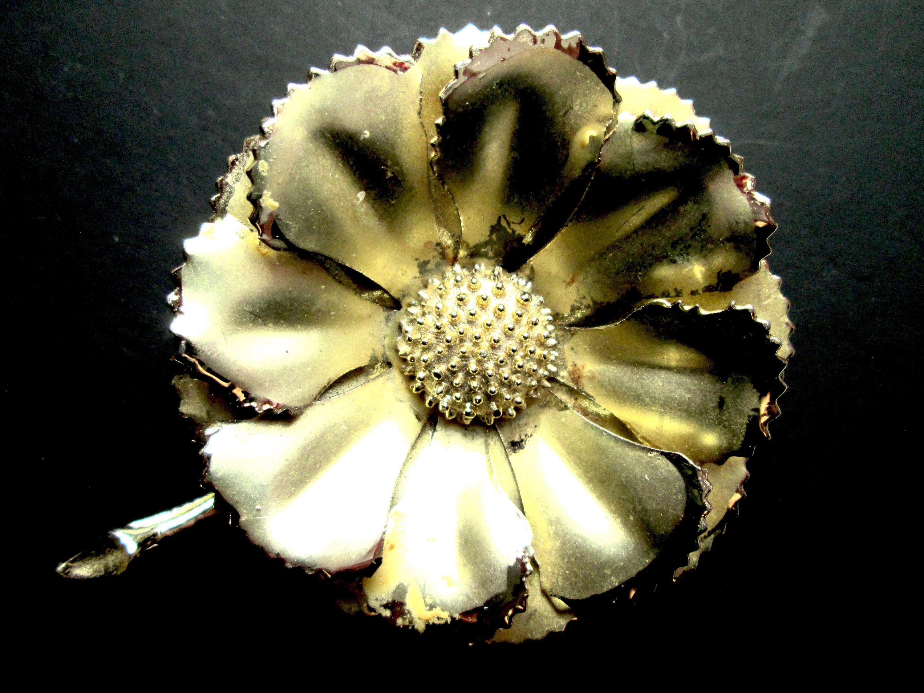 Vintage Signed Coro Gold Tone Large Floral Flower Brooch Pin Layered ...