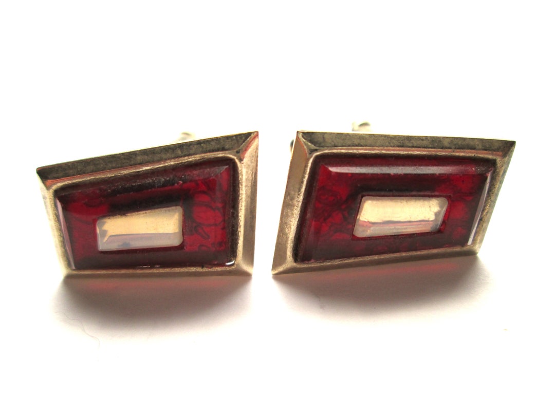 Vintage Mid Century Geometric Cufflinks Cuff Links Translucent Red ...