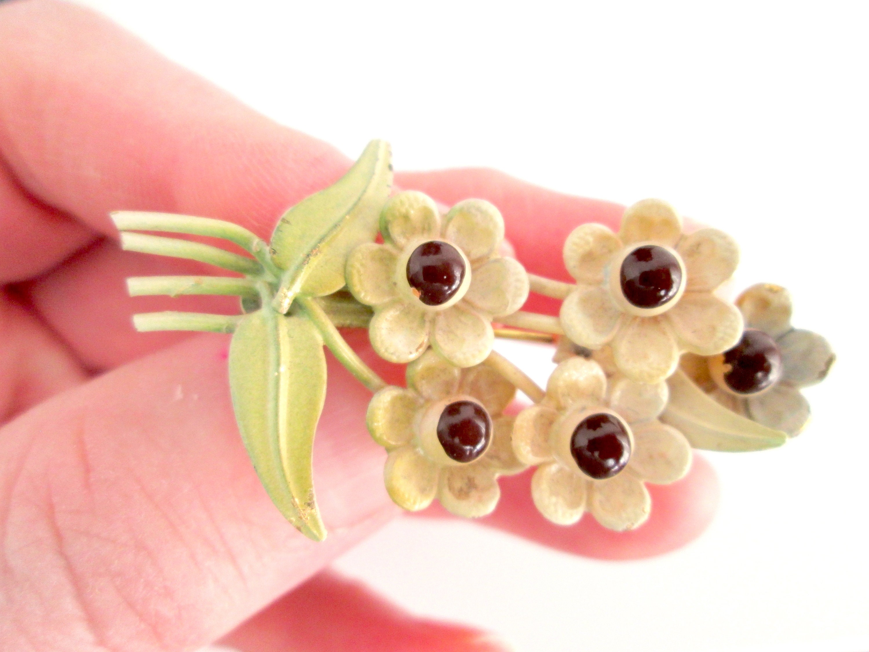 Vintage Enameled Enamel Cream Pale Green Dark Chocolate Cocoa | Etsy