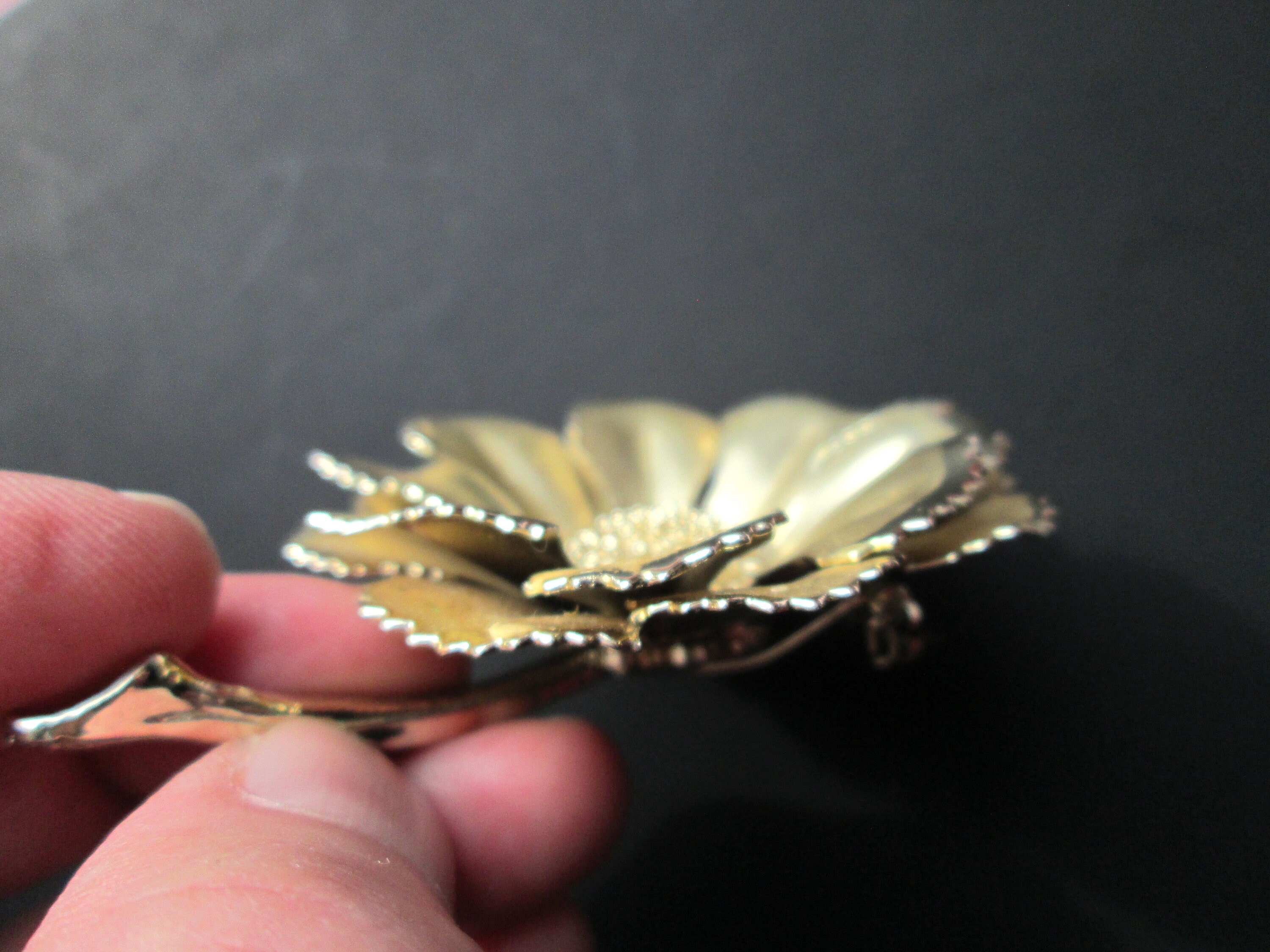 Vintage Signed Coro Gold Tone Large Floral Flower Brooch Pin Layered ...