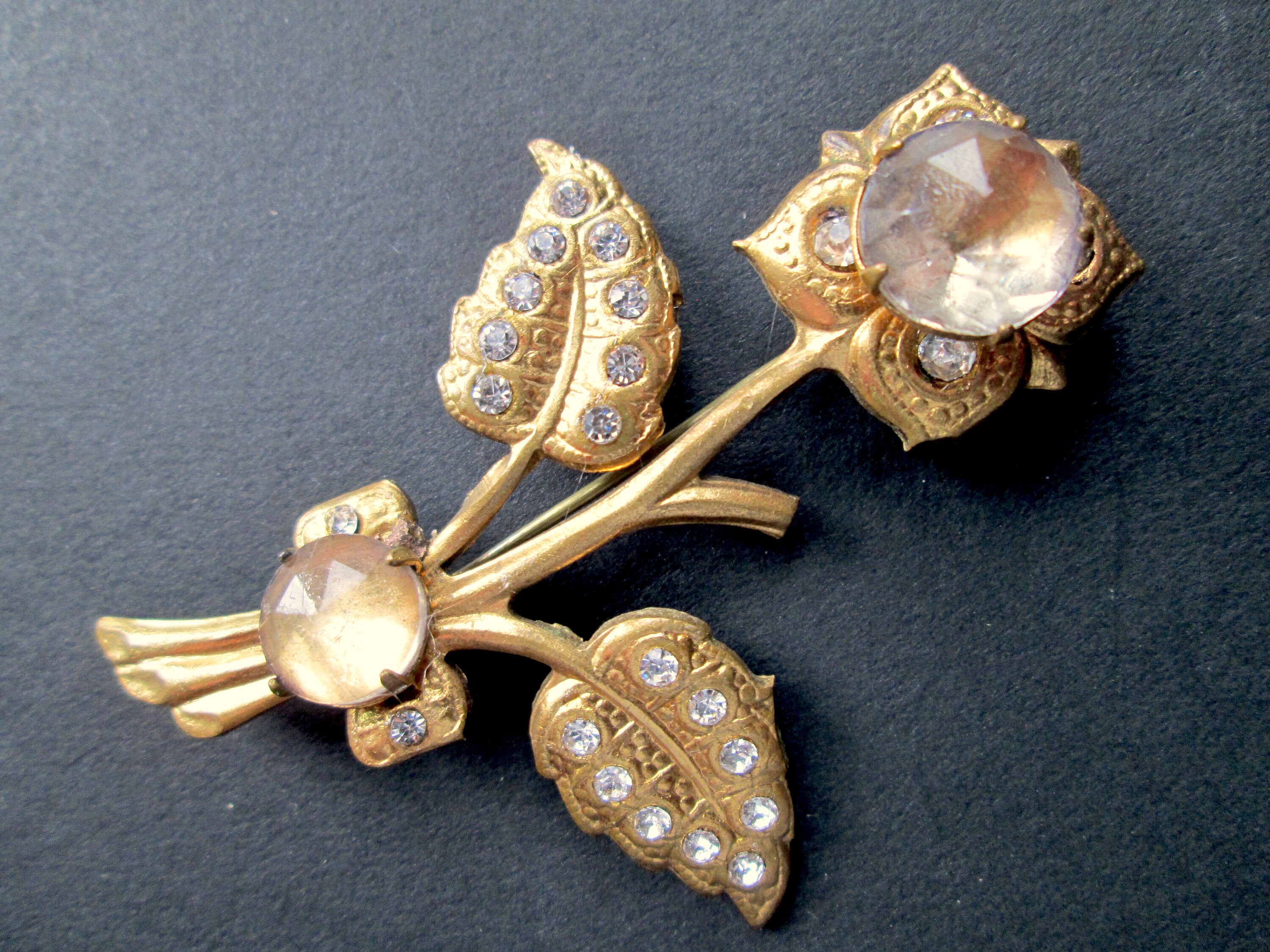 Wonderful Vintage Rose Cut Glass Claw Set Floral Flower Brooch | Etsy