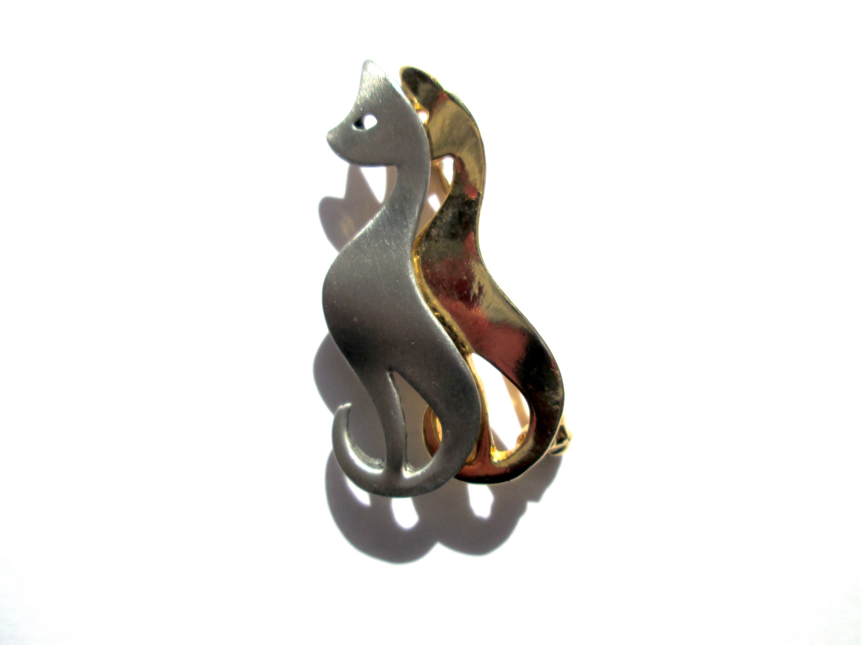 Vintage Two Cats Cat Brooch Pin Cutout Brushed Matte Silver & - Etsy