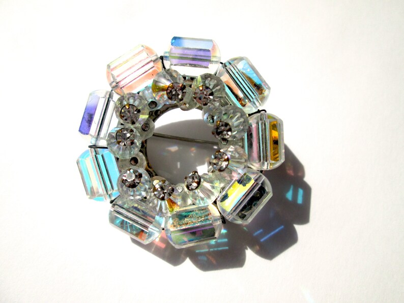 Vintage Mid Century Beaded Brooch Glass Crystal AB Aurora | Etsy