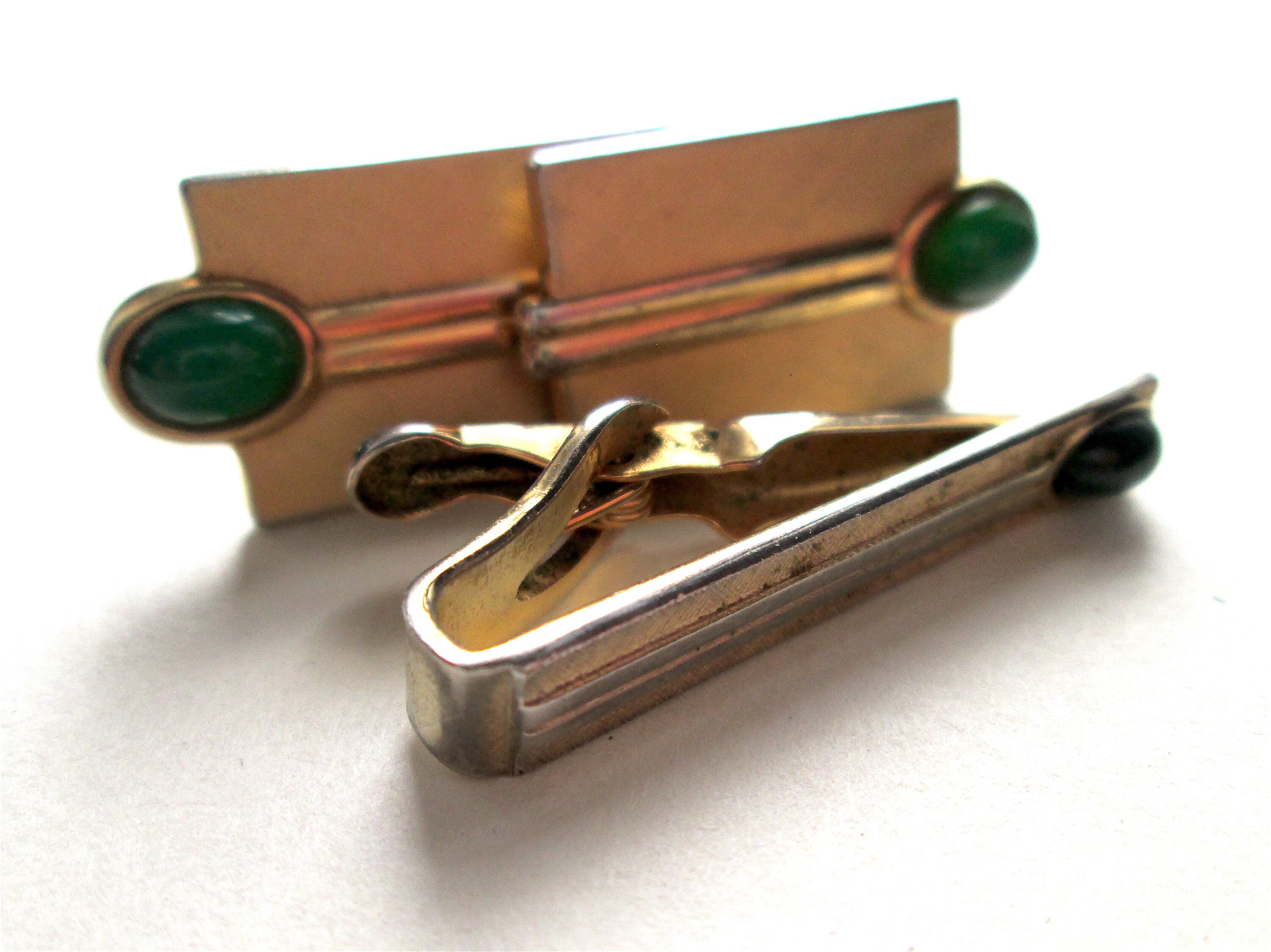 Vintage Mid Century Signed SWANK Cuff Link Cufflink & Tie Bar Set Oval ...