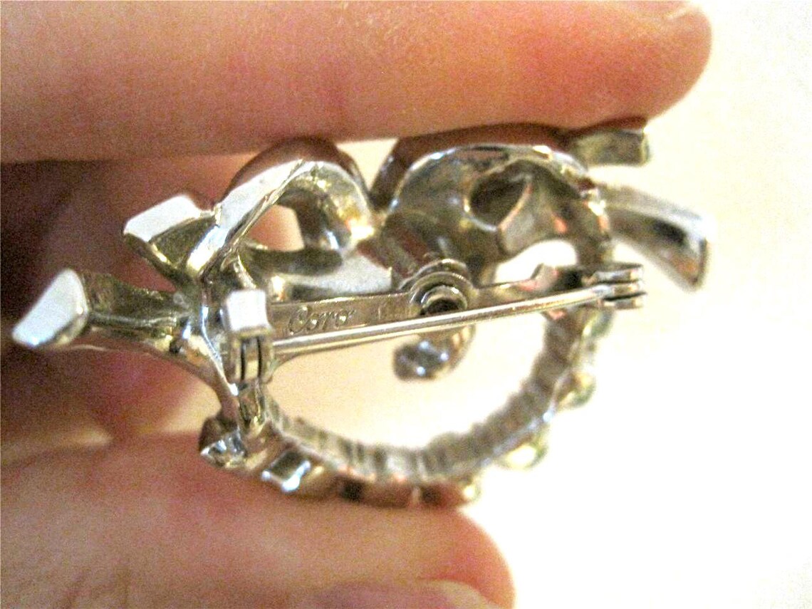 Vintage Signed CORO Brooch Pin Silver Tone Clear Rhinestones - Etsy