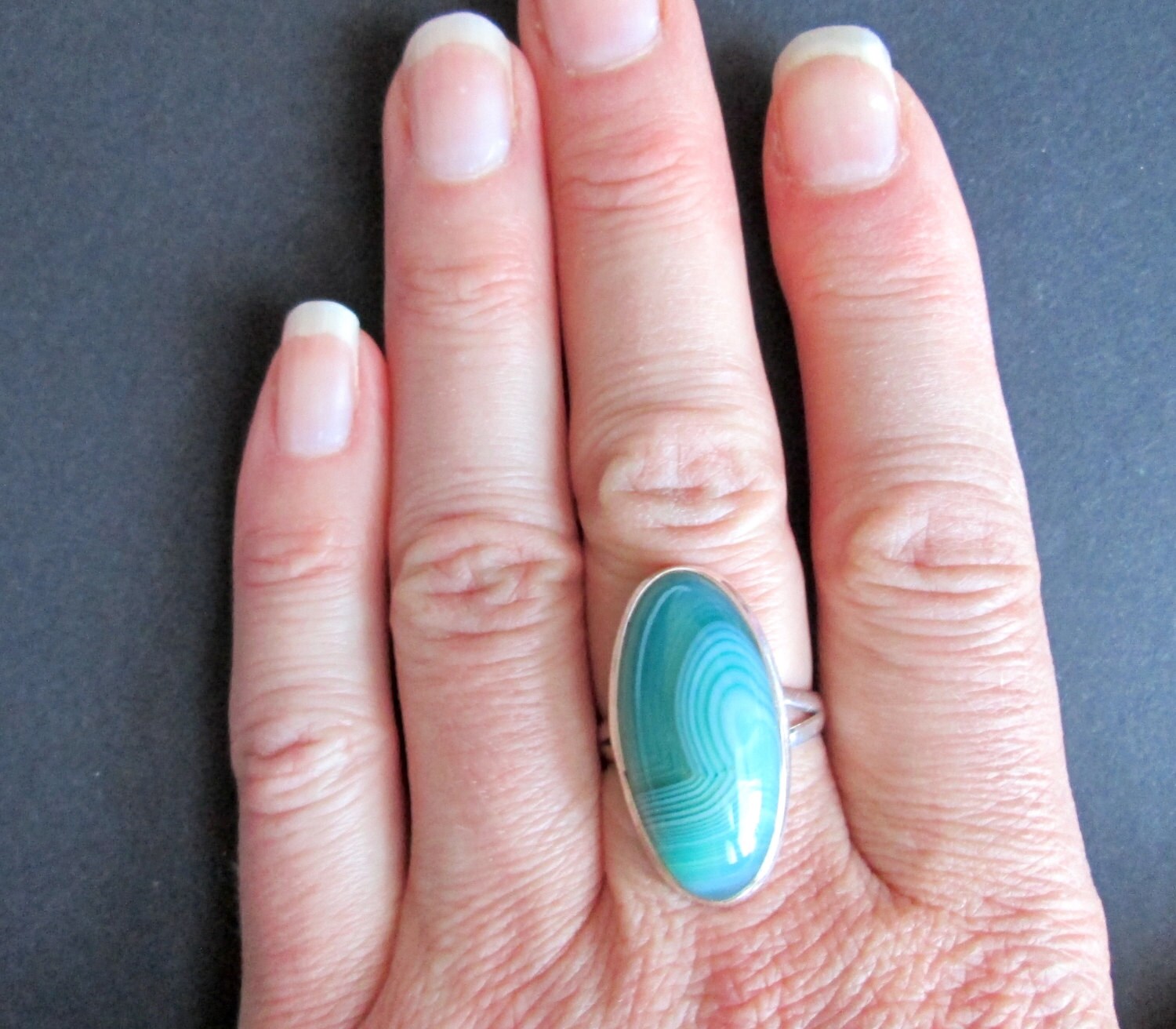 Vintage Teal Turquoise Dyed Banded Agate Semi Precious Oval - Etsy
