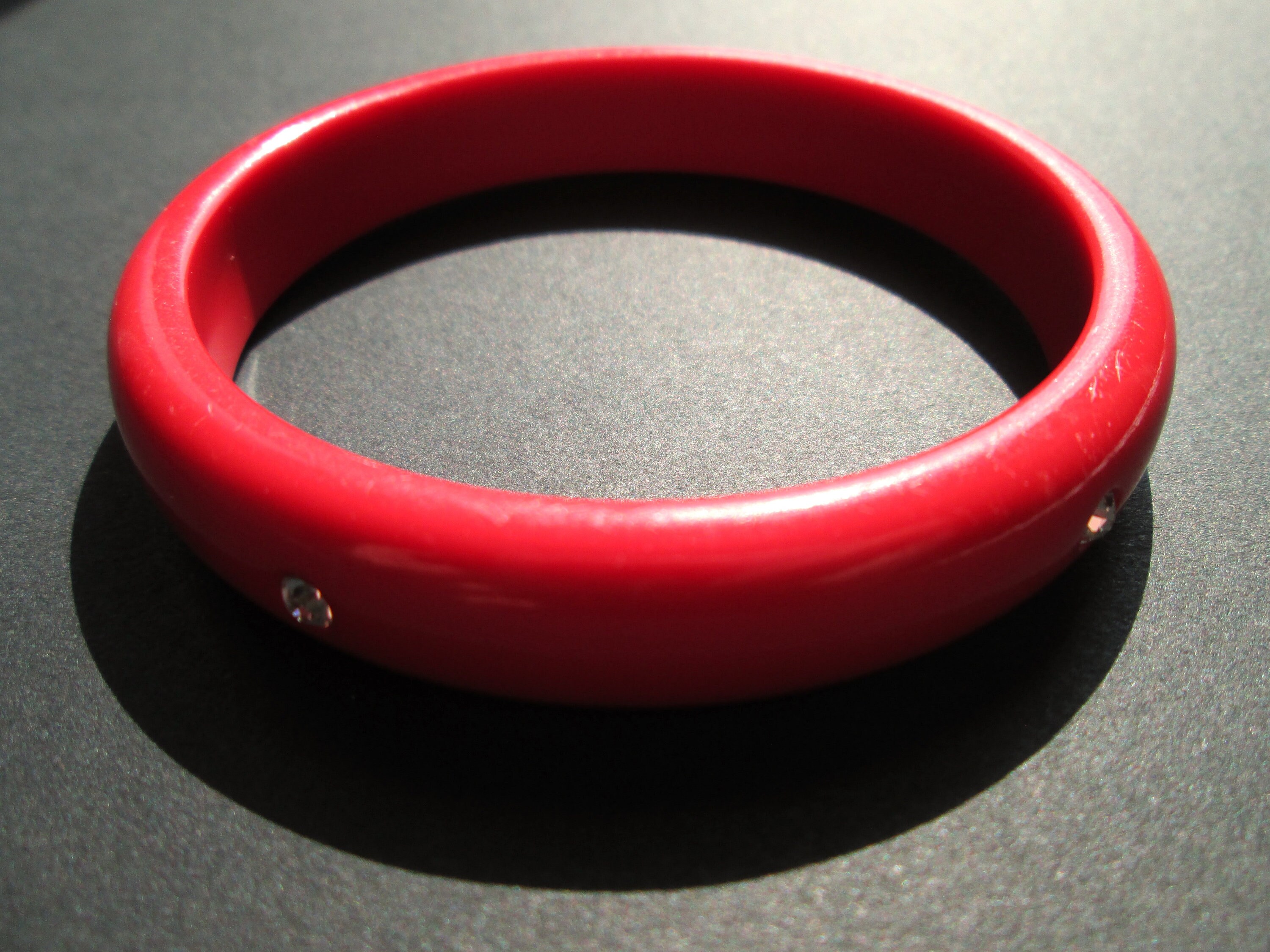 Fun Vintage Cherry Red Plastic Bangle Bracelet Embedded With Five 5 ...