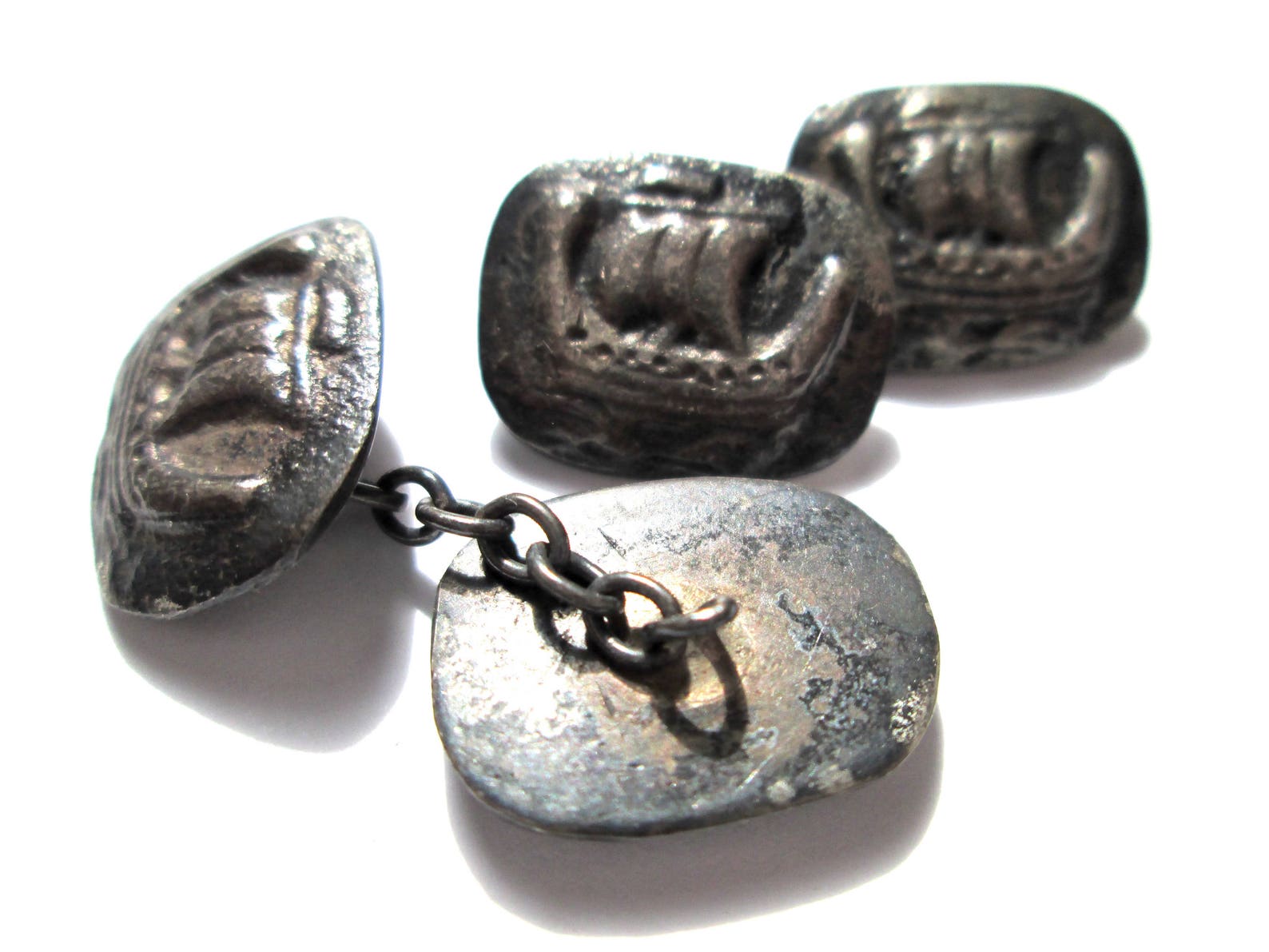 Vintage Cuff Links Cufflinks Sterling Silver 925 Viking Ships Chain ...