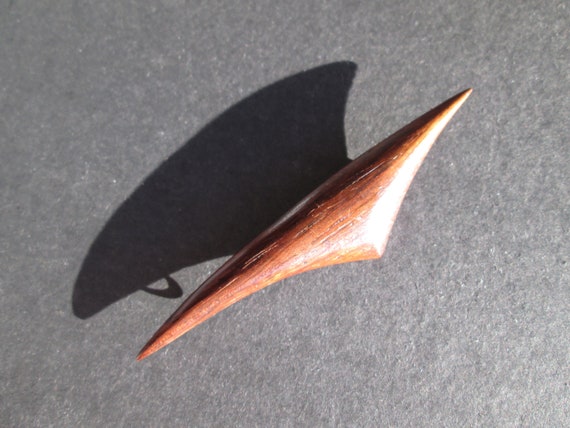 Vintage Modernist Teak Wood Minimalist Brooch Convert… - Gem