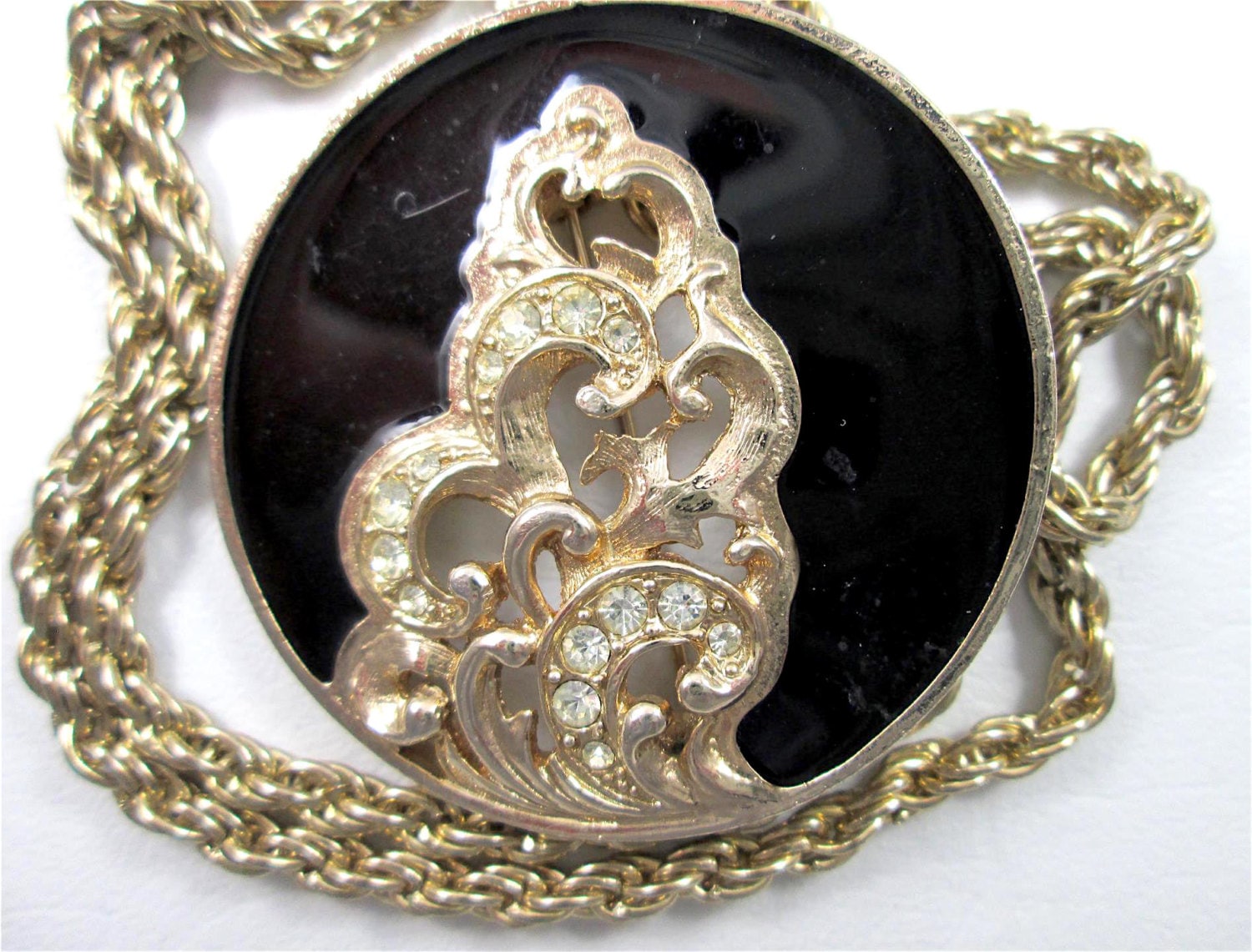 Vintage Signed SARAHCOV CANADA Sarah Coventry Gold Tone Black Enamel ...