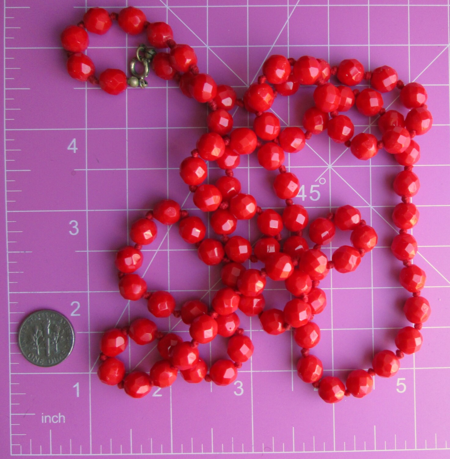 Vintage Opaque Lipstick Red Glass Bead Faceted Single Strand Necklace ...