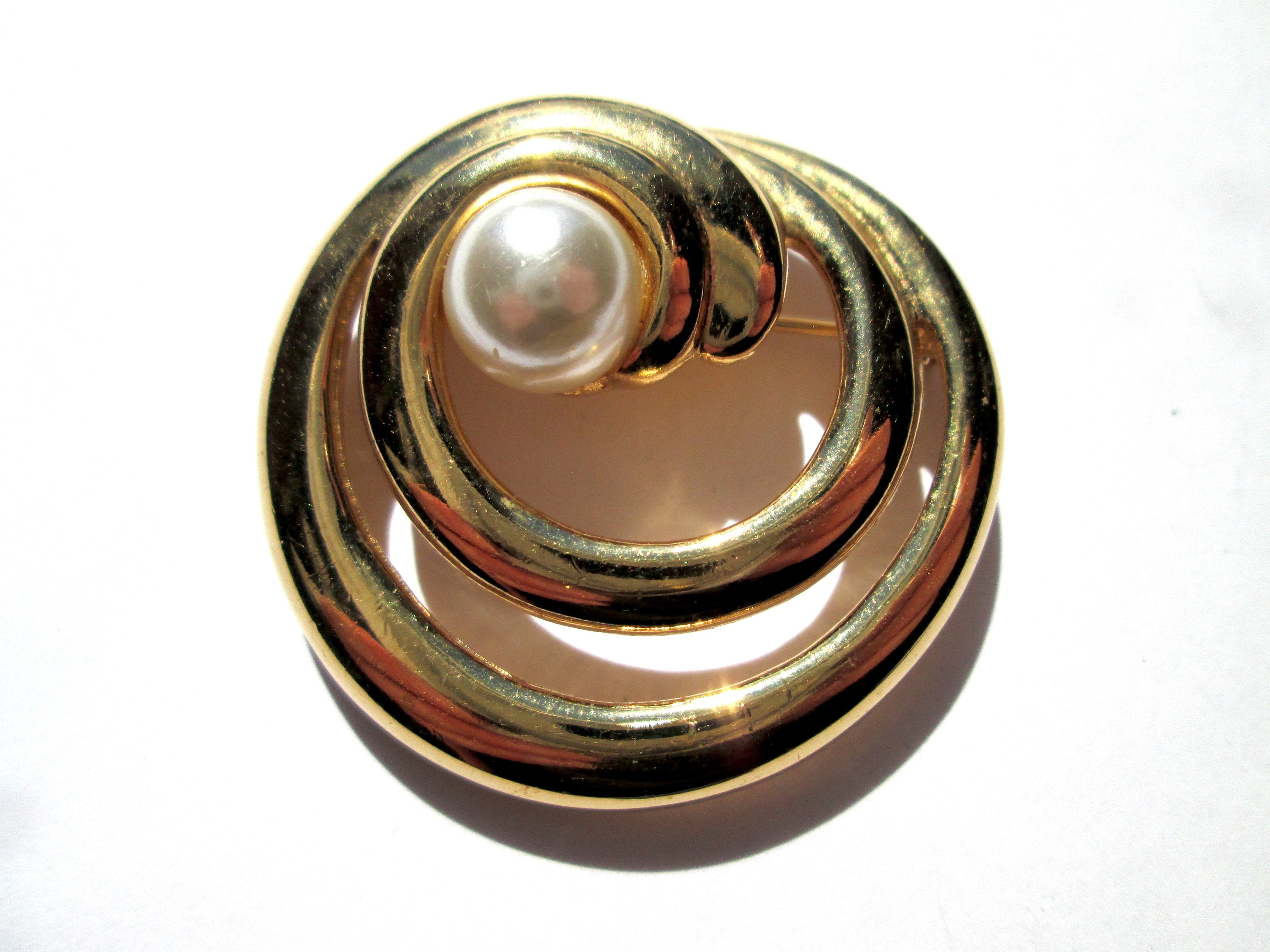 Vintage Signed NAPIER Swirl Brooch Pin Shiny Gold Tone Spiral Faux ...