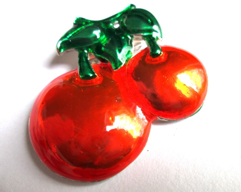 Vintage Figural Cherries Brooch Translucent Sheer Red & Green - Etsy