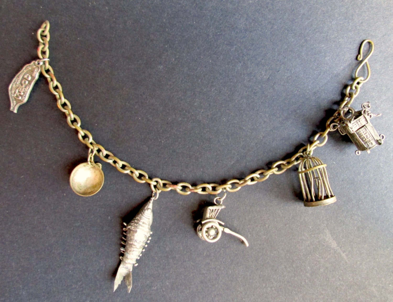 Vintage Asian Themed Hook Clasp Charm Bracelet Silver Tone | Etsy