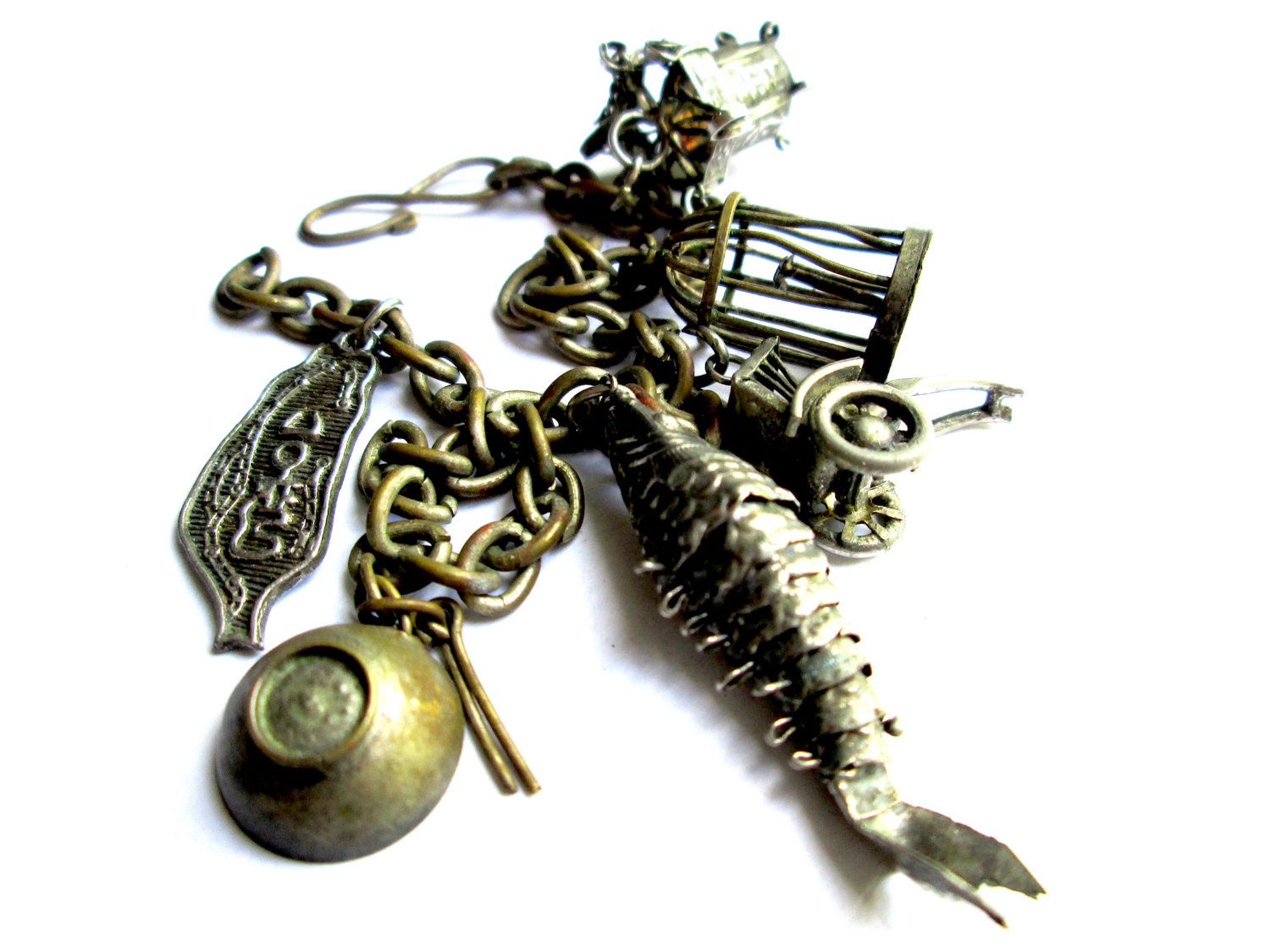 Vintage Asian Themed Hook Clasp Charm Bracelet Silver Tone | Etsy