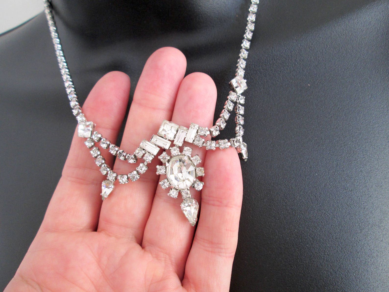 Vintage Signed JAY FLEX Sterling Silver Claw Set Clear Pear Teardrop ...