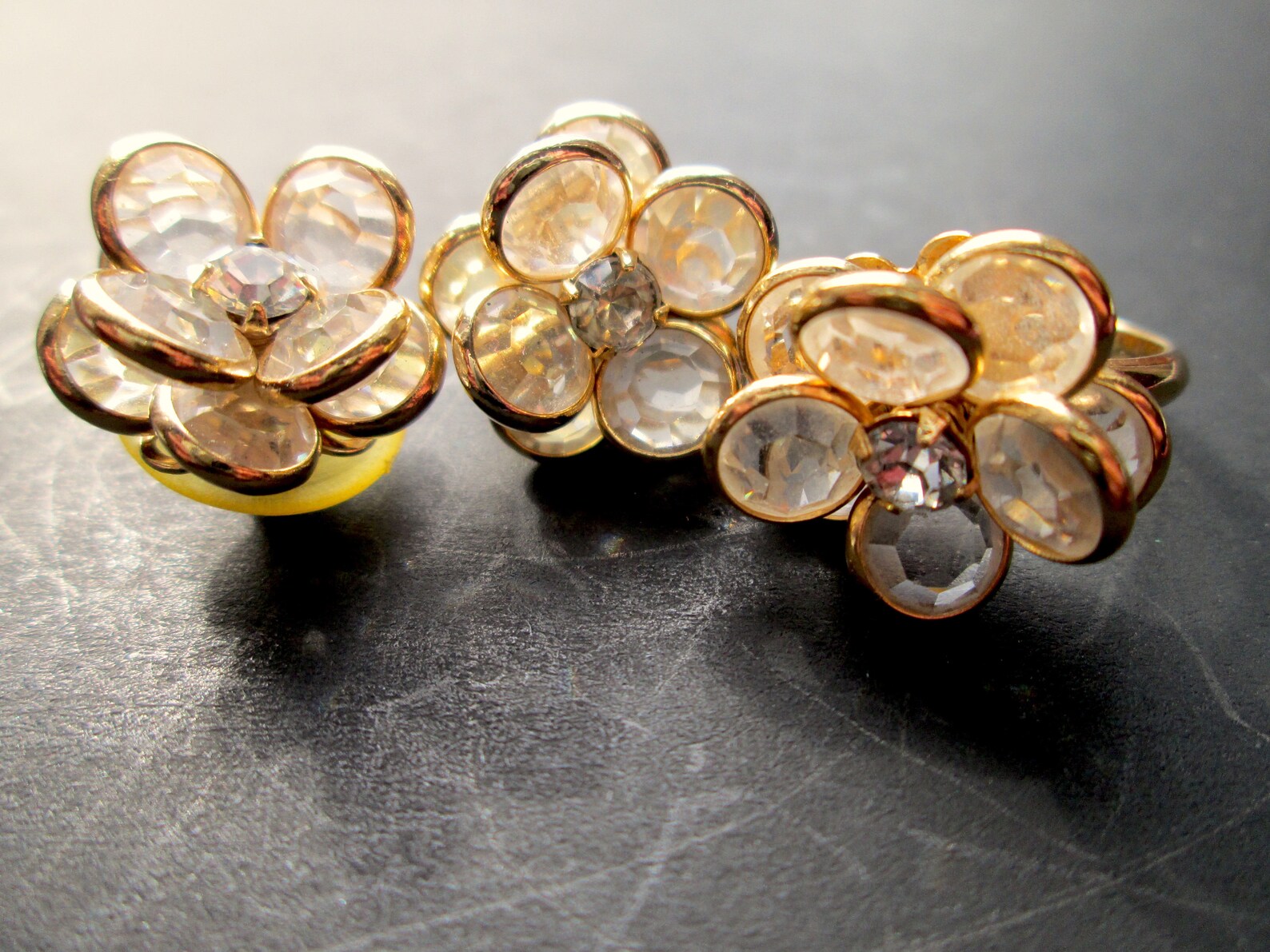 Fun Vintage Gold Tone Bezel and Claw Set Faceted Glass Clear - Etsy