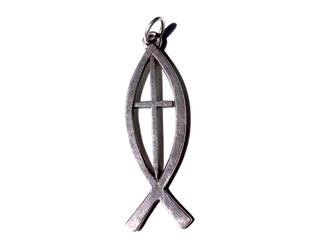 Vintage Ichthus Pendant Marked STER Hallmarked JΨA Psi Jesus Fish Cross ...