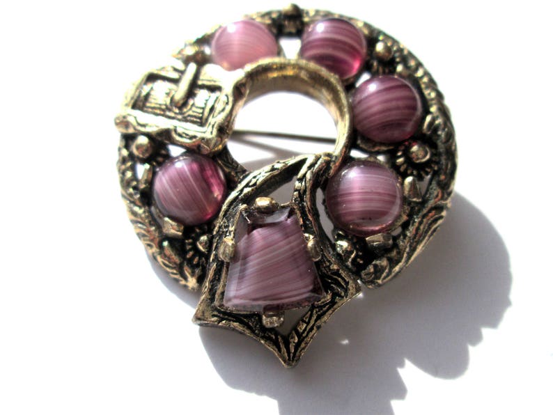 Vintage Wreath Buckle Belt Design Brooch Pin Violet Purple | Etsy
