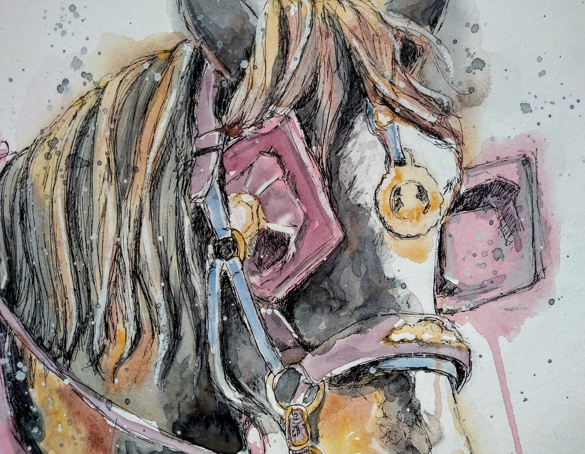 Shire Horse Original Watercolour Painting, Heavy Horse Wall Art in Pen ...