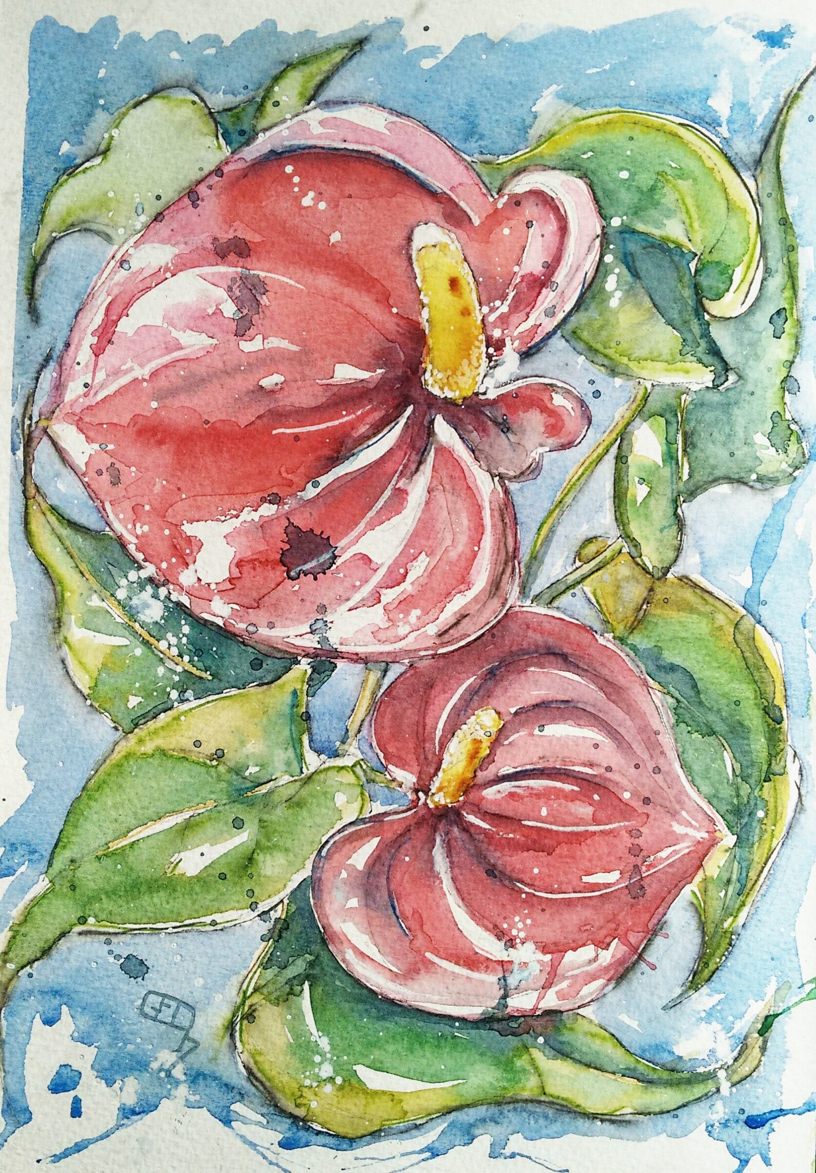 Original Anthurium Painting Flower Art Watercolour of Red Flowers, a ...