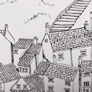 Whitby Abbey Steps Giclee Print, Pen and Ink Line Drawing of Yorkshire ...