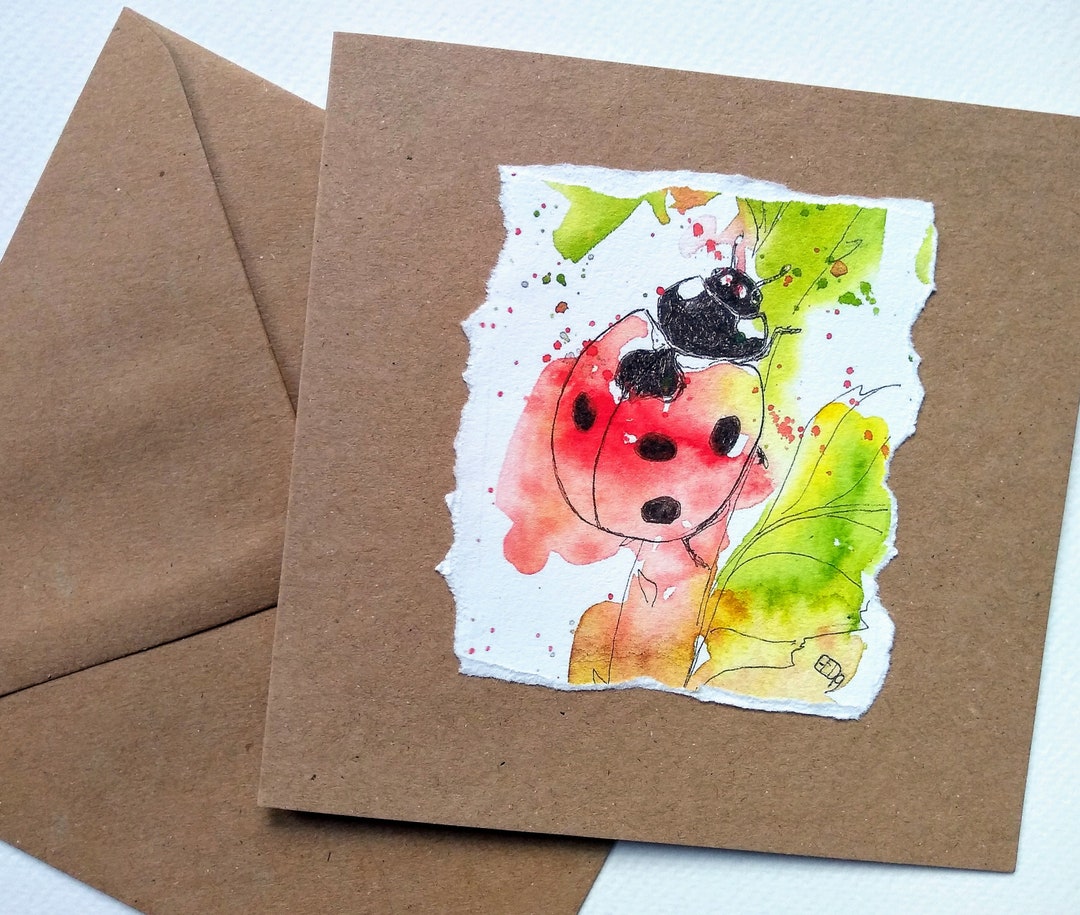 Ladybird Blank Greetings Card, Handmade Birthday Card of Insect, 7 Spot ...