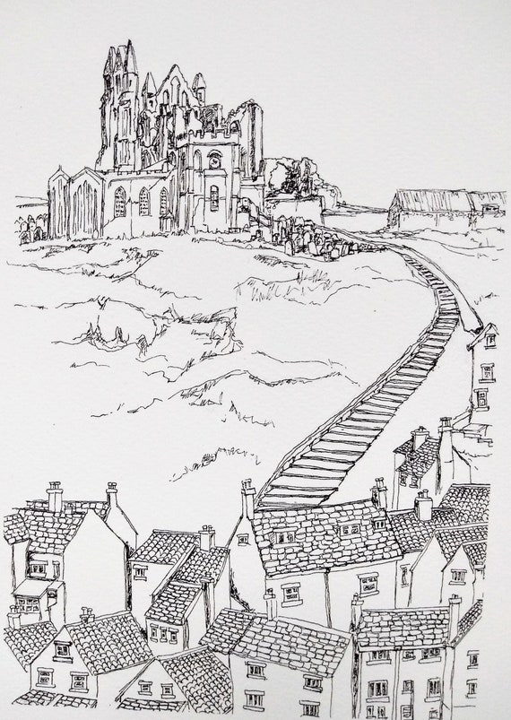 Whitby Abbey Steps Giclee Print Pen and Ink Line Drawing of | Etsy UK