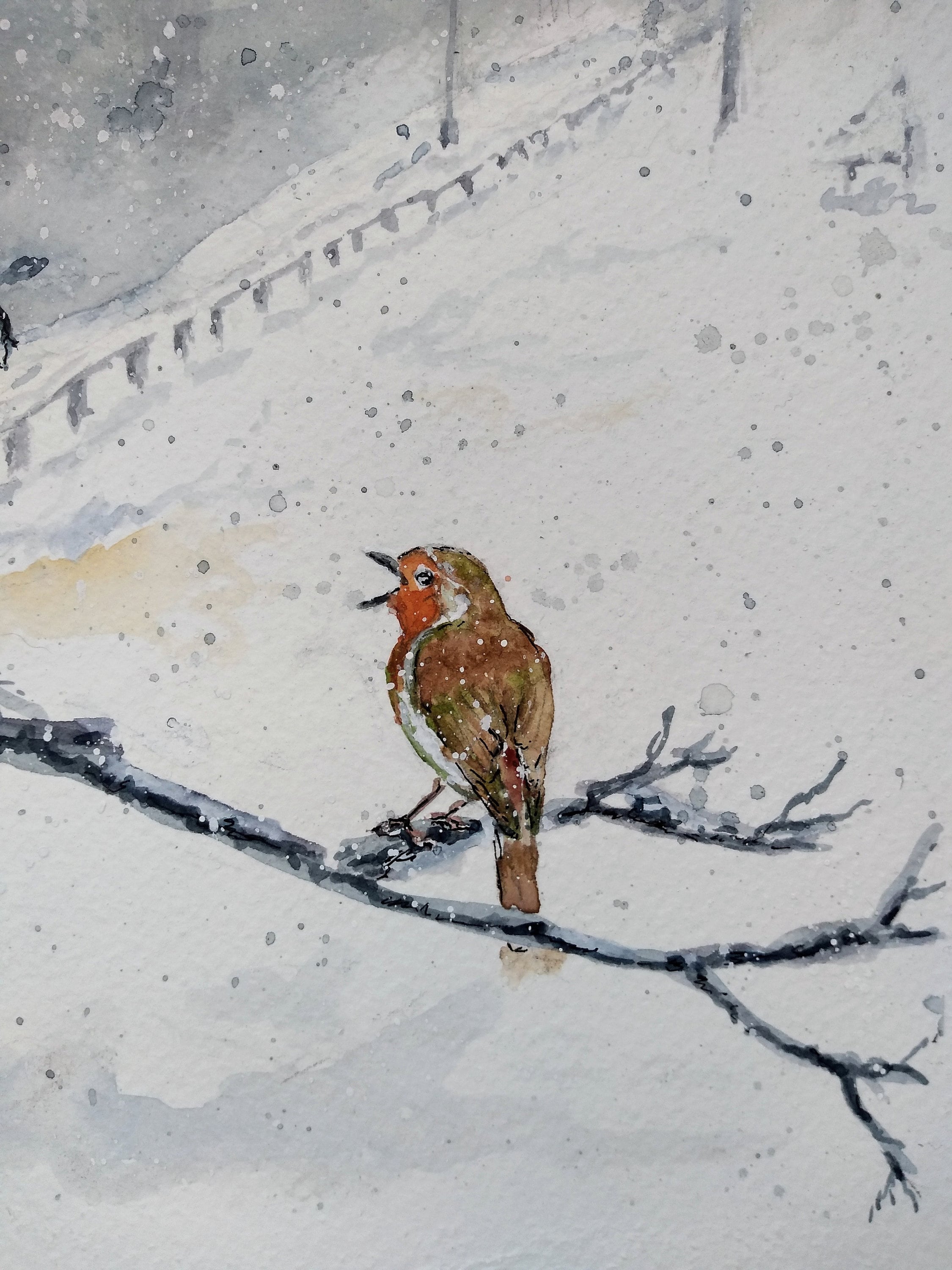 Winter Landscape Painting With Robin an Original One off - Etsy