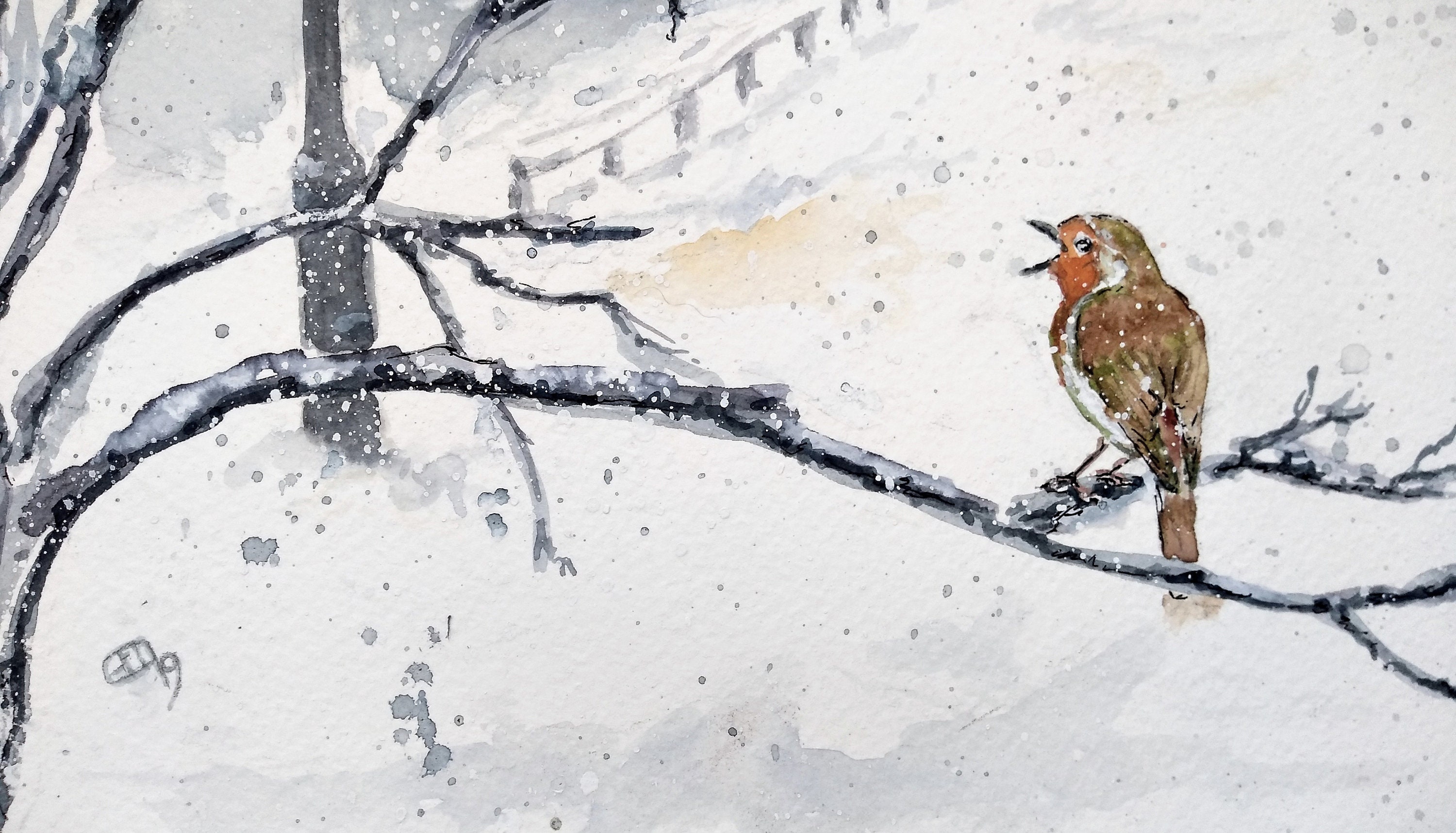 Winter Landscape Painting With Robin, an Original One off Watercolour ...