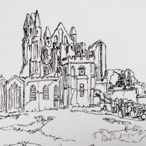 Whitby Abbey Steps Giclee Print, Pen and Ink Line Drawing of Yorkshire ...