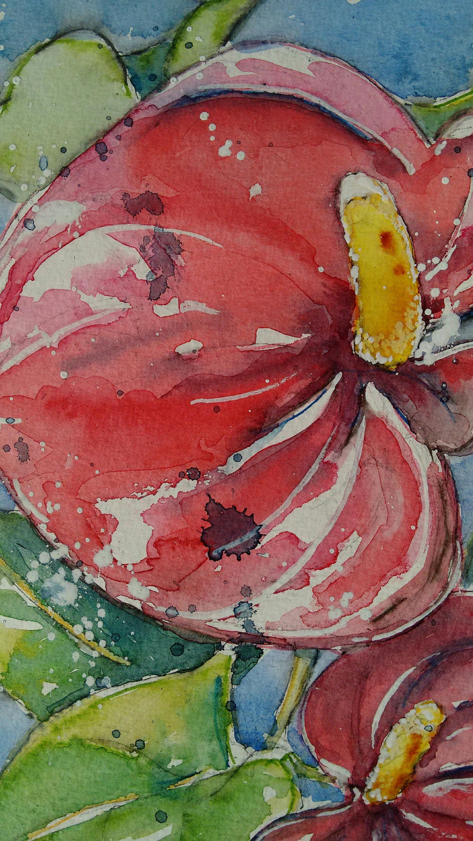 Original Anthurium Painting Flower Art Watercolour of Red Flowers, a ...