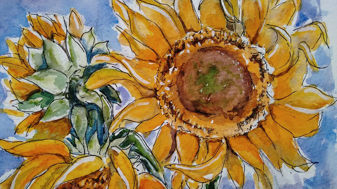 Sunflower Painting for Your Wall in Watercolour - an Artwork of Flowers ...