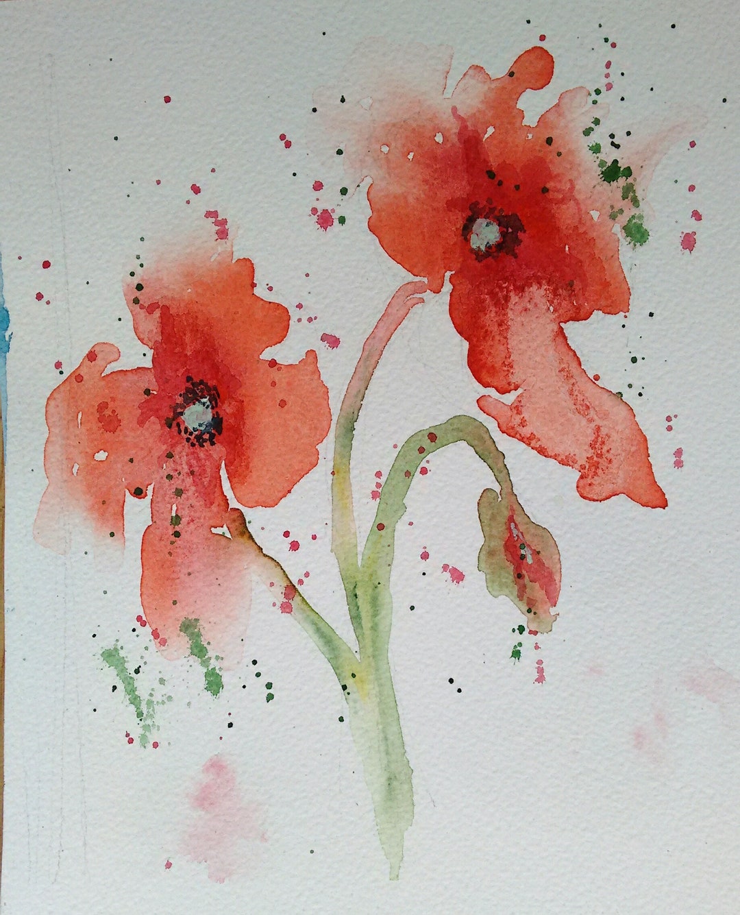 Red Poppy Flower Painting Original Watercolour, Bright Flower Art, a ...