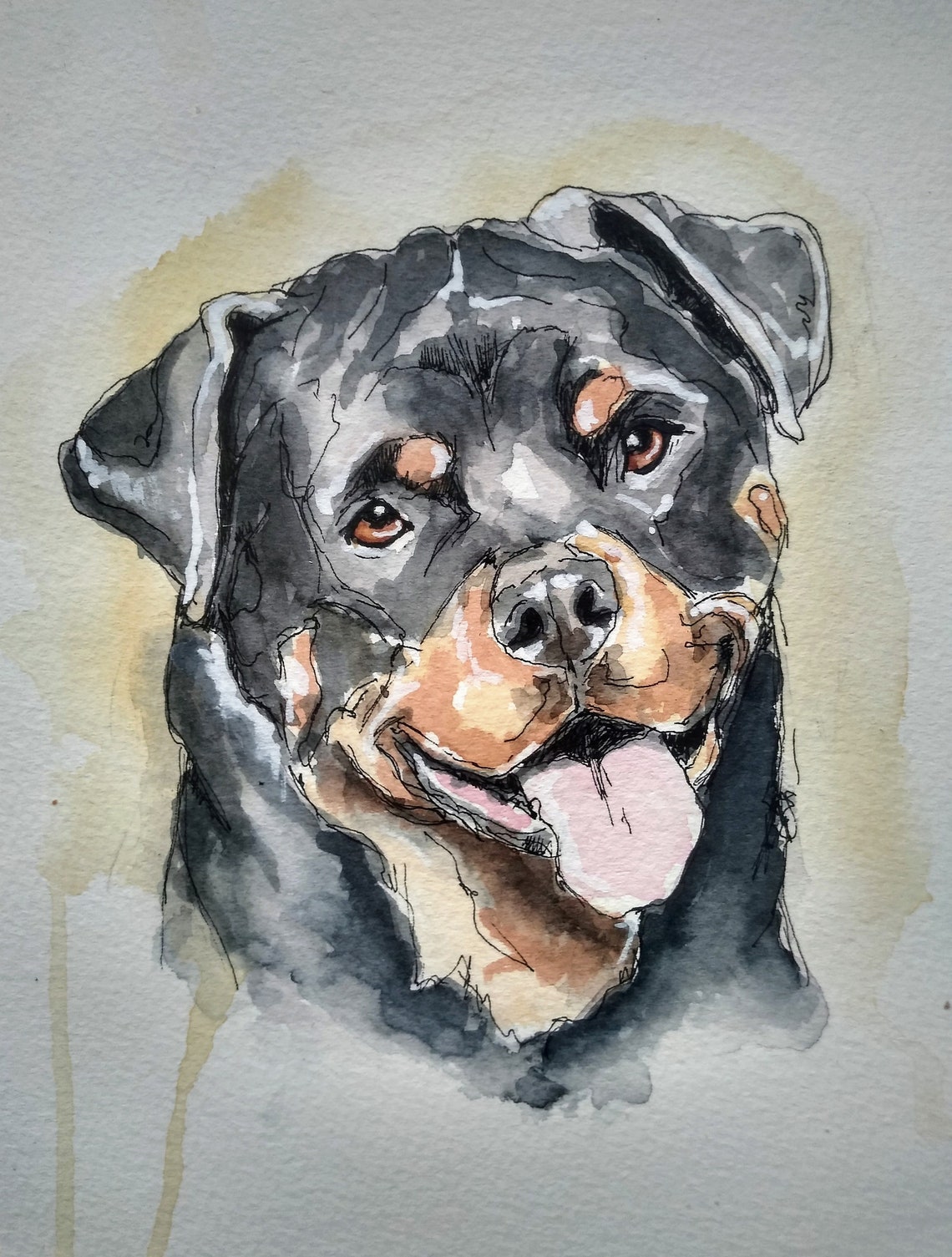 Rottweiler Original Watercolour Painting, Expressive Pet Portrait ...