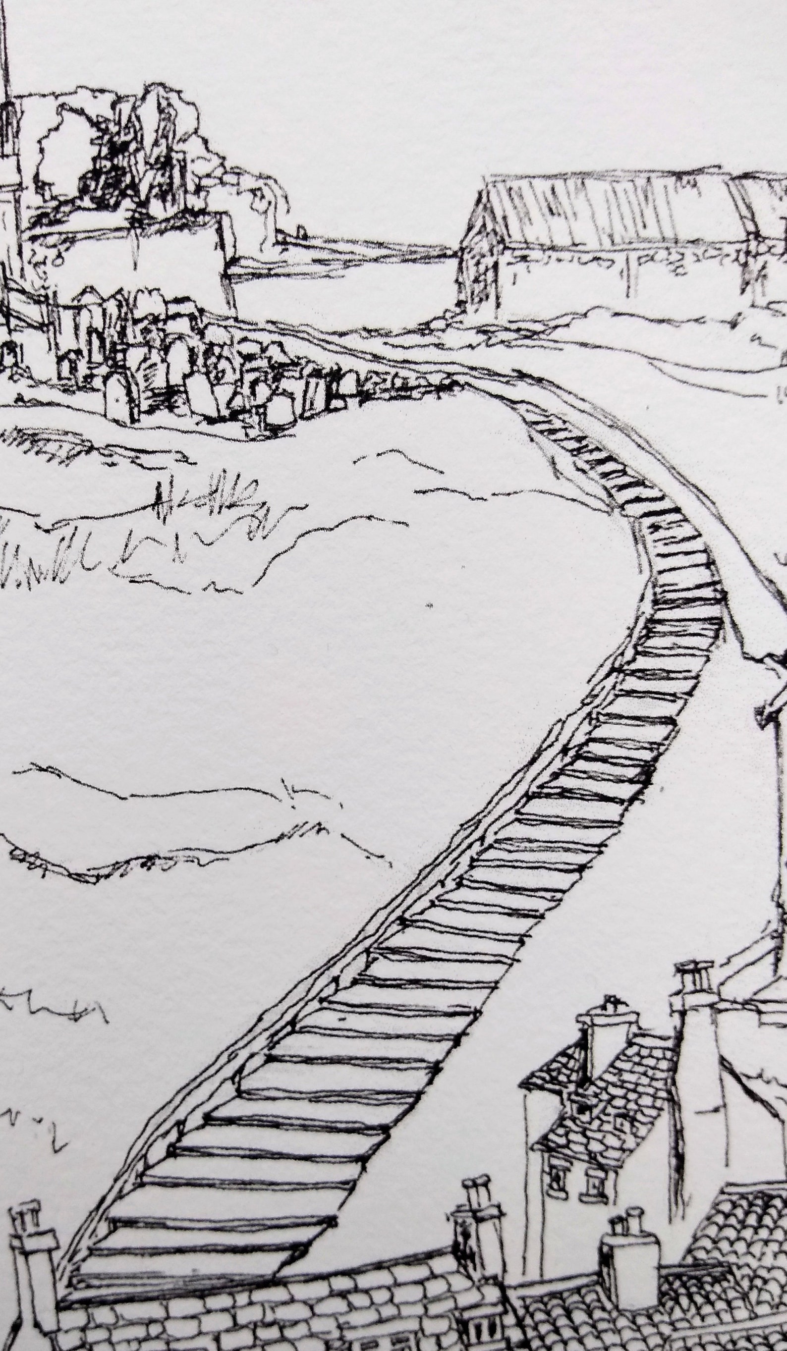 Whitby Abbey Steps Giclee Print, Pen and Ink Line Drawing of Yorkshire ...