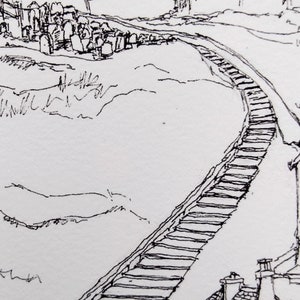 Whitby Abbey Steps Giclee Print, Pen and Ink Line Drawing of Yorkshire ...