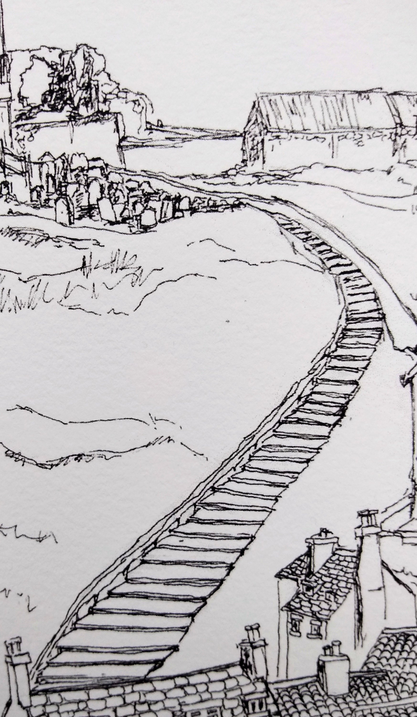 Whitby Abbey Steps Giclee Print, Pen and Ink Line Drawing of Yorkshire ...