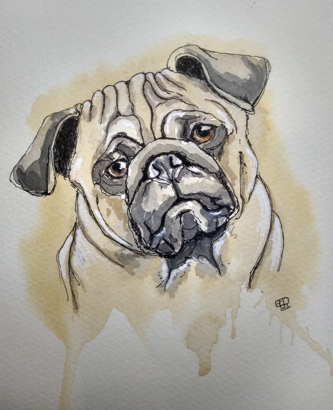 Pug Original Watercolour Painting, Small Affordable Dog Art, Pet ...