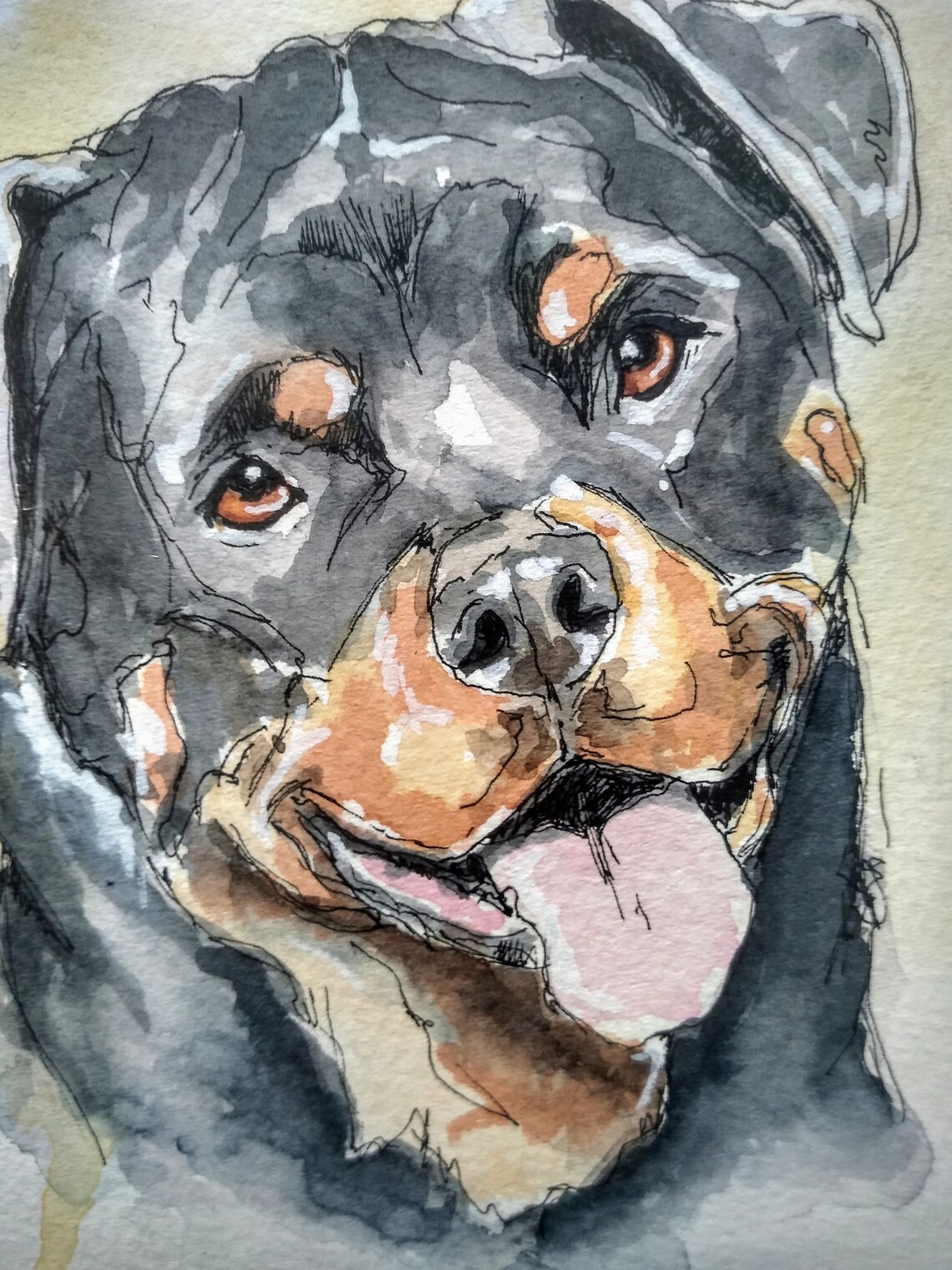 Rottweiler Original Watercolour Painting Expressive Pet - Etsy